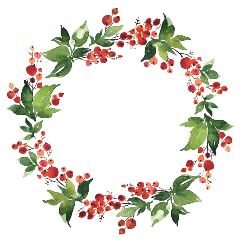 Christmas Watercolor wreath of holly berries | California Tenant Law